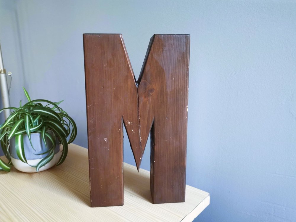 Large Industrial Portuguese Wooden Block Signage Letters M O Z, 1950s ...