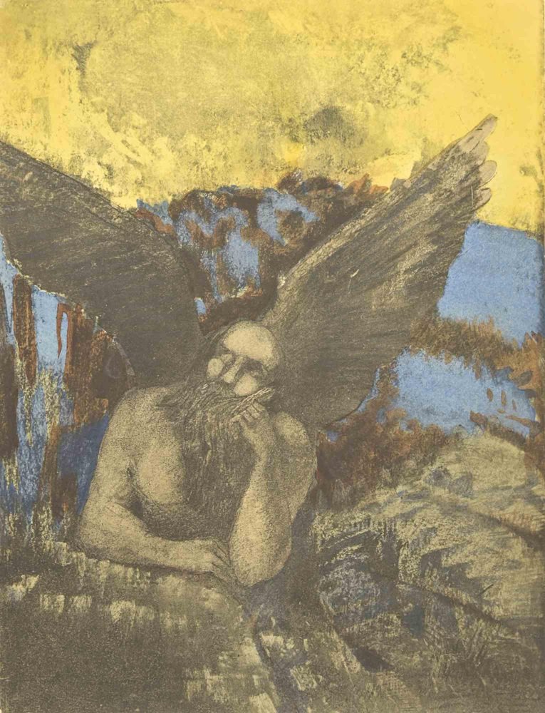 Odilon Redon, Aged Angel, 1923, Lithograph for sale at Pamono
