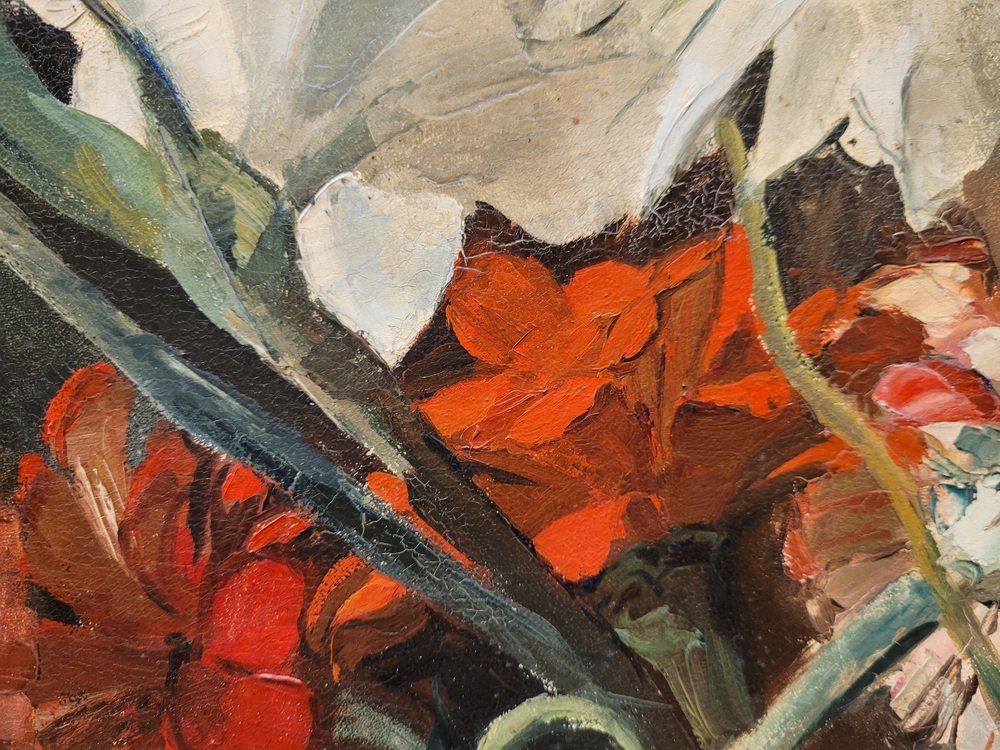 Paul Robert Bazé, Dahlias and Camellias, 1970s, Oil on Board, Framed ...