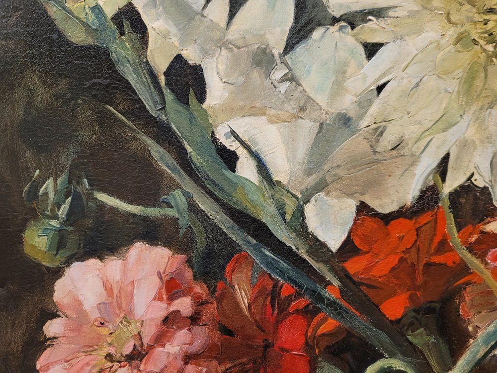 Paul Robert Bazé, Dahlias and Camellias, 1970s, Oil on Board, Framed ...