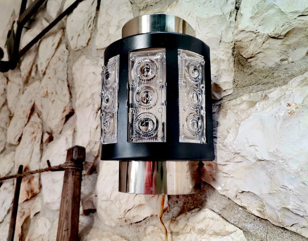 Brutalist Black Metal and Glass Wall Sconce Lamp, Soviet Union, 1974 ...