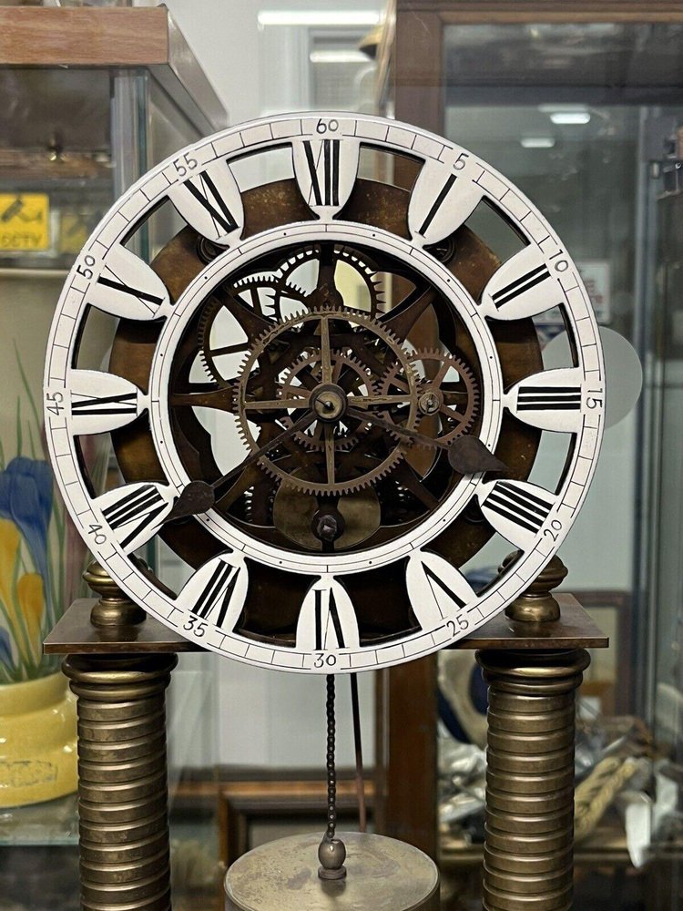 Large Skeleton Clock with Case and Key for sale at Pamono