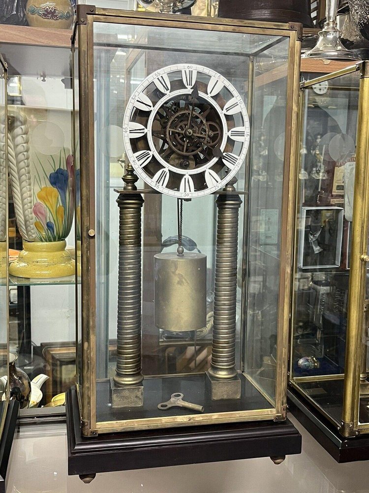 Large Skeleton Clock with Case and Key for sale at Pamono