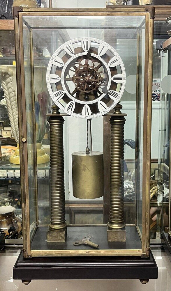 Large Skeleton Clock with Case and Key for sale at Pamono