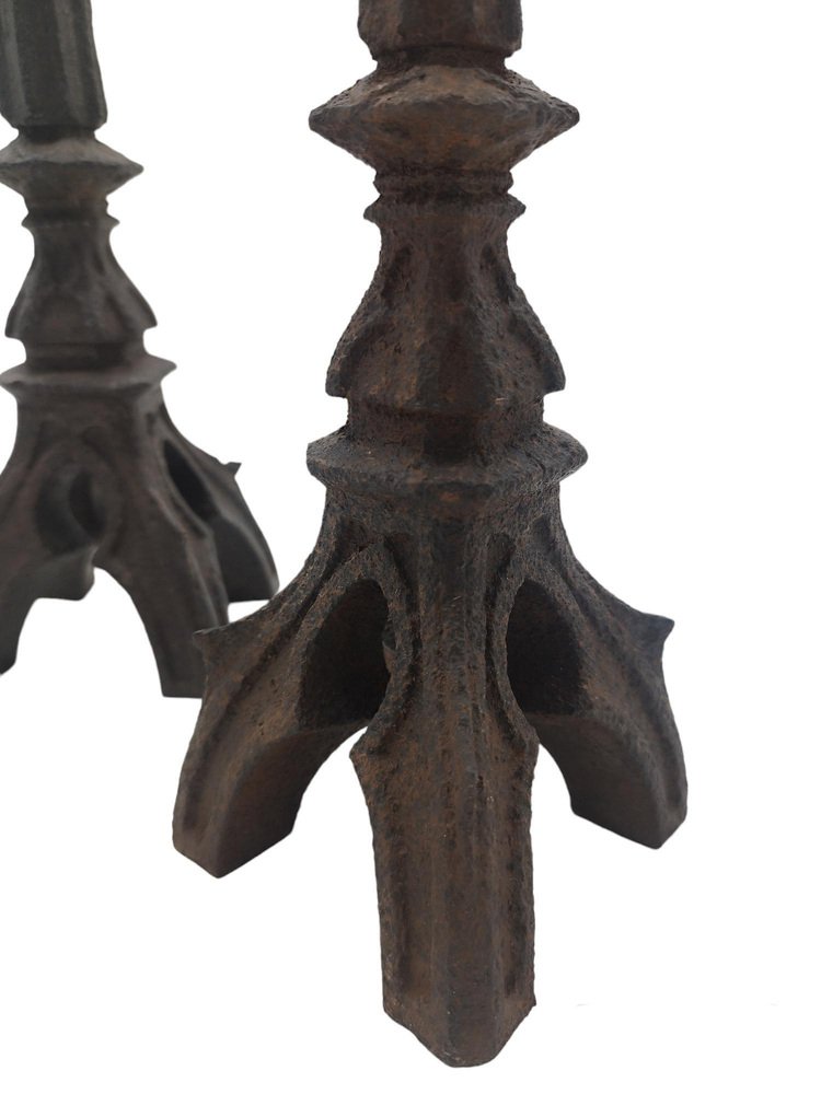 Neo-Gothic Iron Altar Candlesticks, 1900, Set of 2 for sale at Pamono