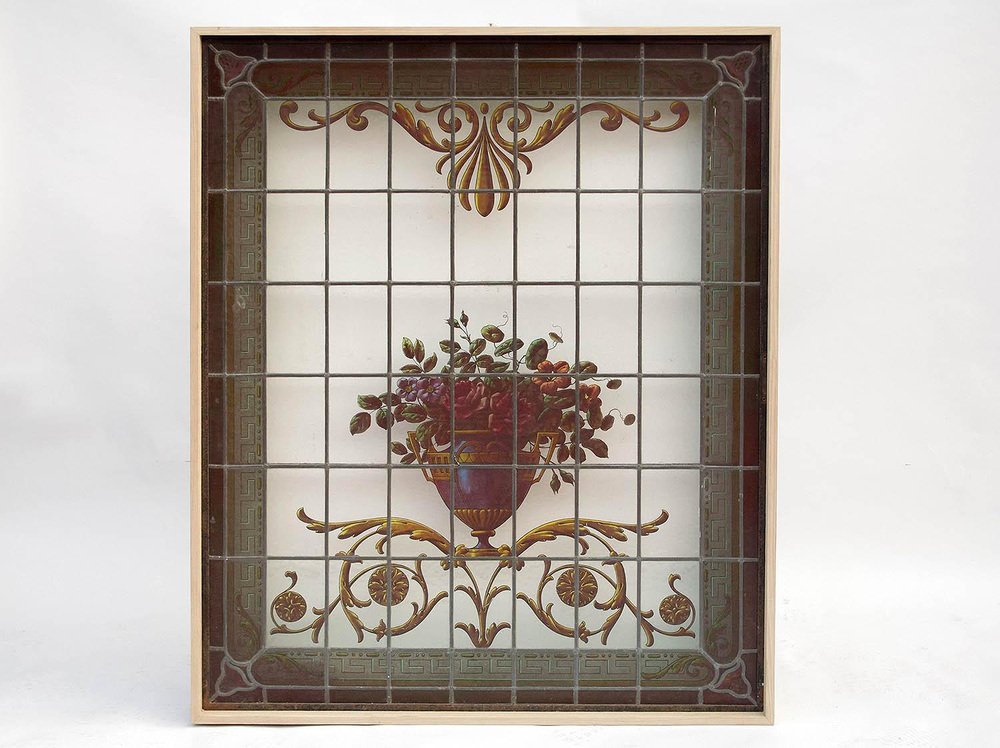 Ligthed Stained Glass Window with a Decor of Flowers, 1880 for sale at ...
