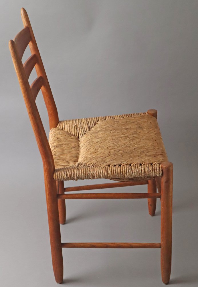 Side Chair with Raffia Seat, 1960s for sale at Pamono