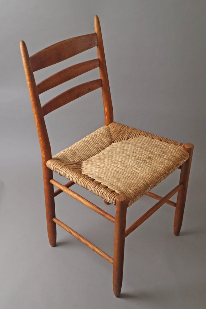 Side Chair with Raffia Seat, 1960s for sale at Pamono