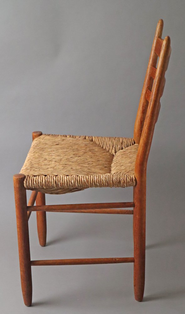 Side Chair with Raffia Seat, 1960s for sale at Pamono