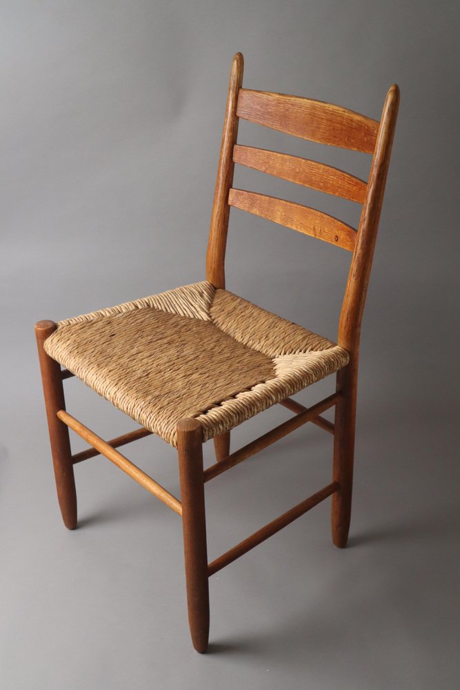 Side Chair with Raffia Seat, 1960s for sale at Pamono