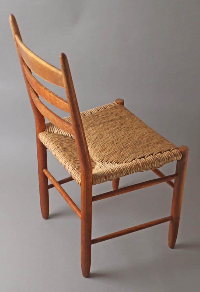 Side Chair with Raffia Seat, 1960s for sale at Pamono