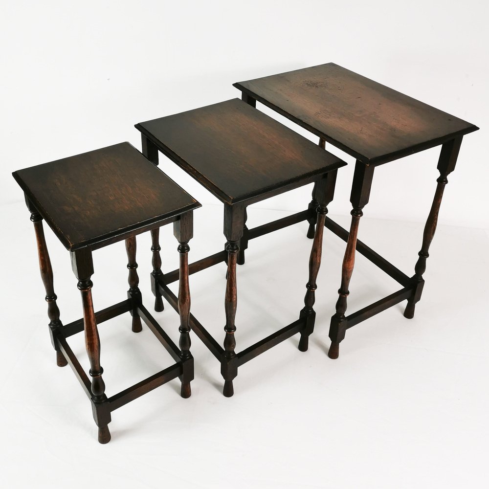 Antique Slide-in Side Tables, England, 1920s, Set of 3 for sale at Pamono