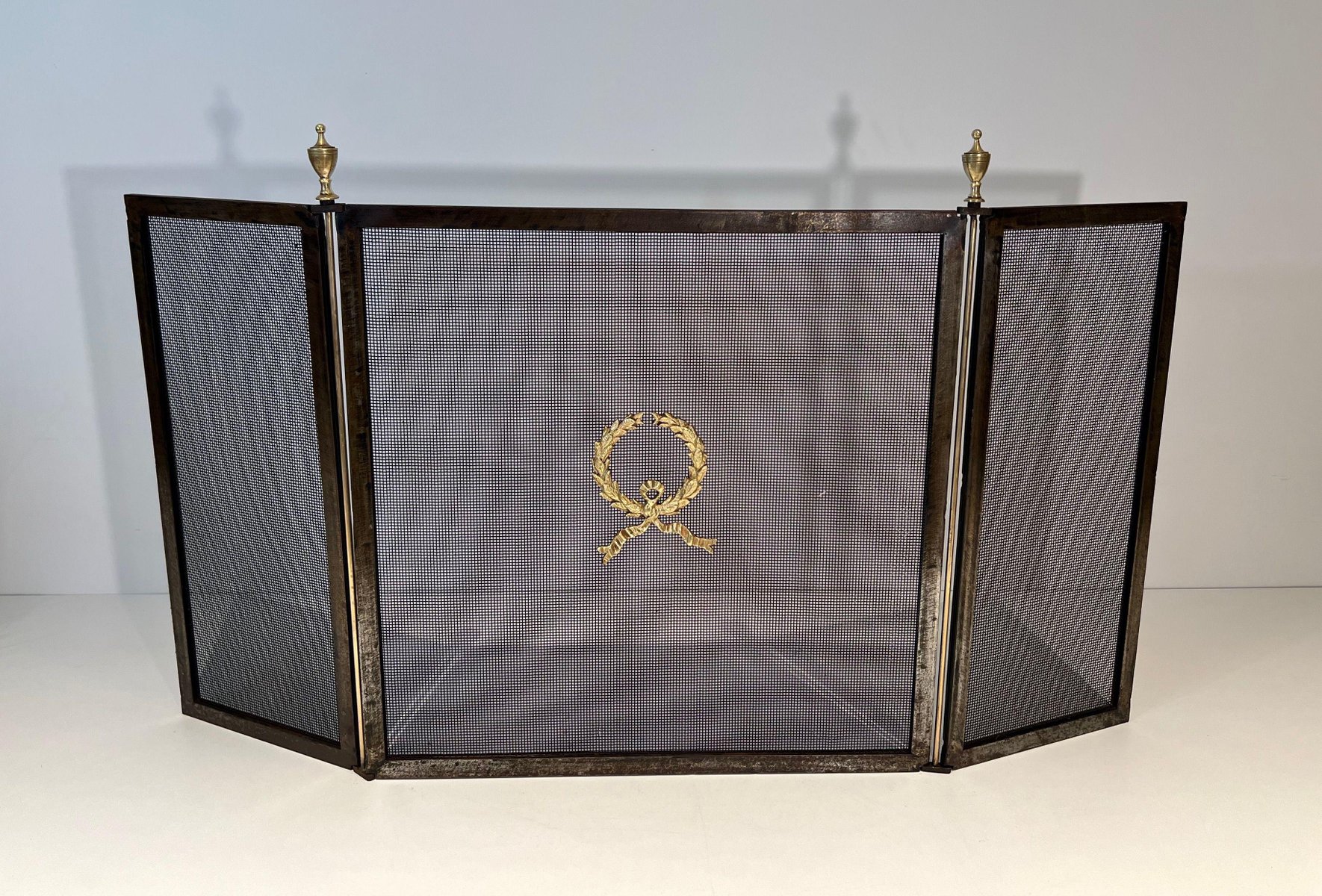 Neoclassical Steel & Brass Firewall, 1940s for sale at Pamono