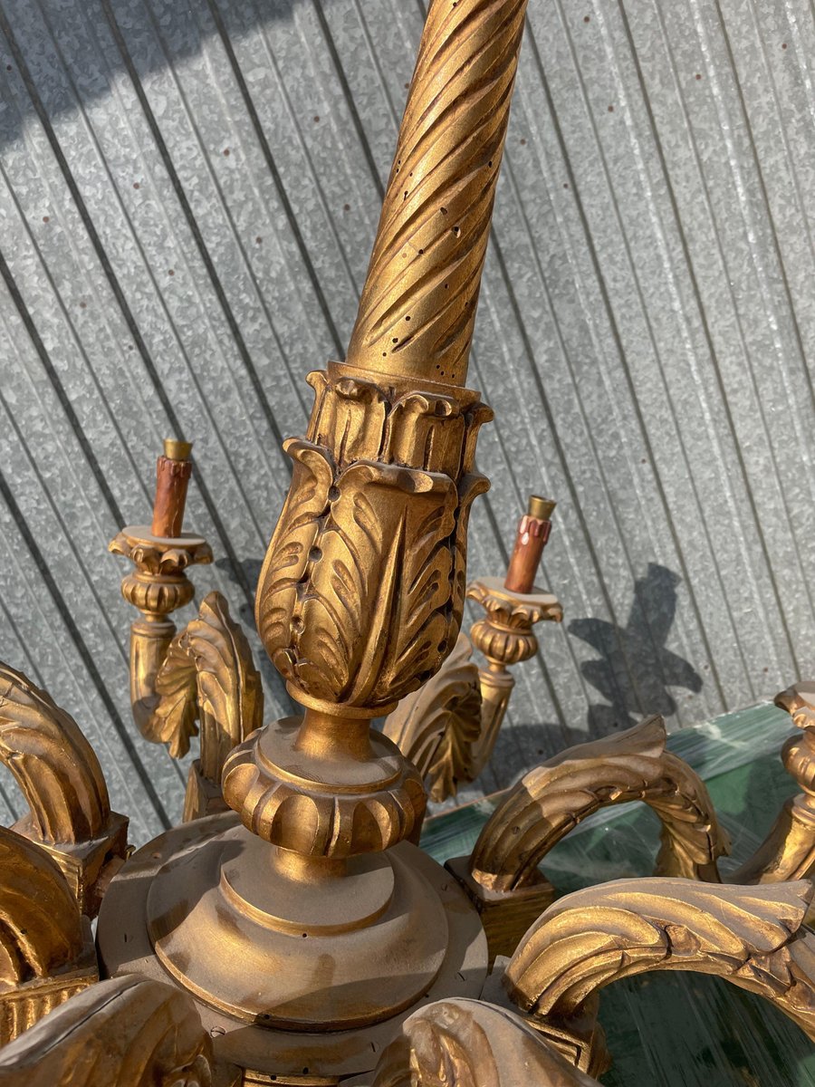 Large Wooden Chandelier with 8 Arms for sale at Pamono