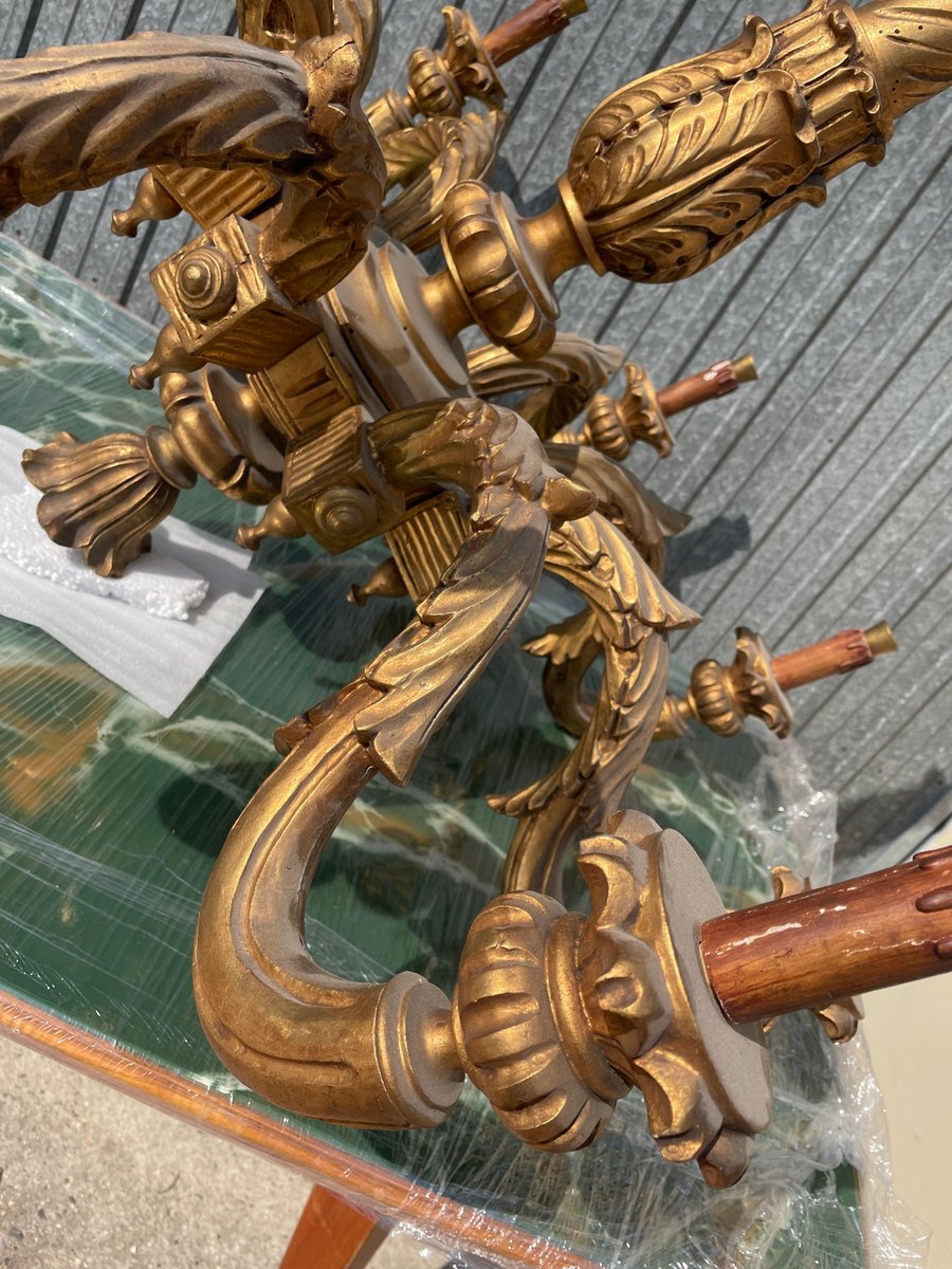 Large Wooden Chandelier with 8 Arms for sale at Pamono