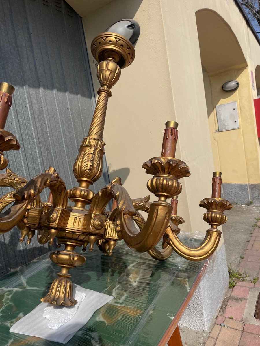 Large Wooden Chandelier with 8 Arms for sale at Pamono