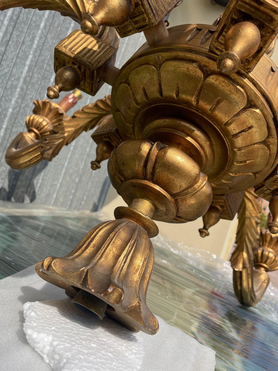 Large Wooden Chandelier with 8 Arms for sale at Pamono