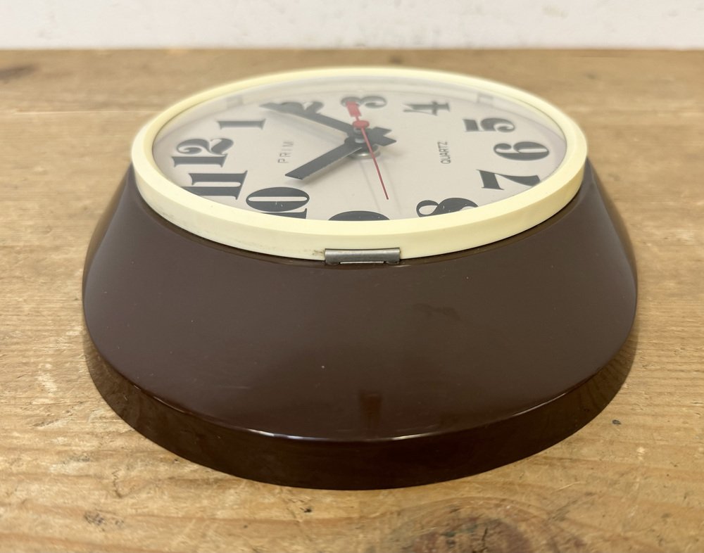 Vintage Brown Bakelite Wall Clock from Prim, 1970s for sale at Pamono