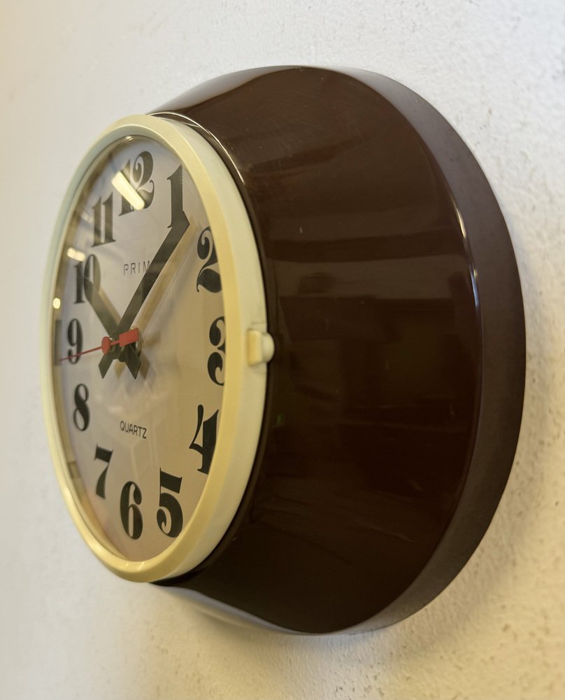 Vintage Brown Bakelite Wall Clock from Prim, 1970s for sale at Pamono
