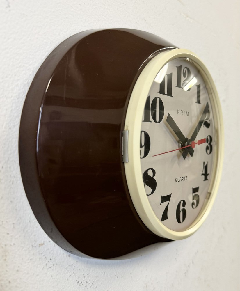 Vintage Brown Bakelite Wall Clock from Prim, 1970s for sale at Pamono
