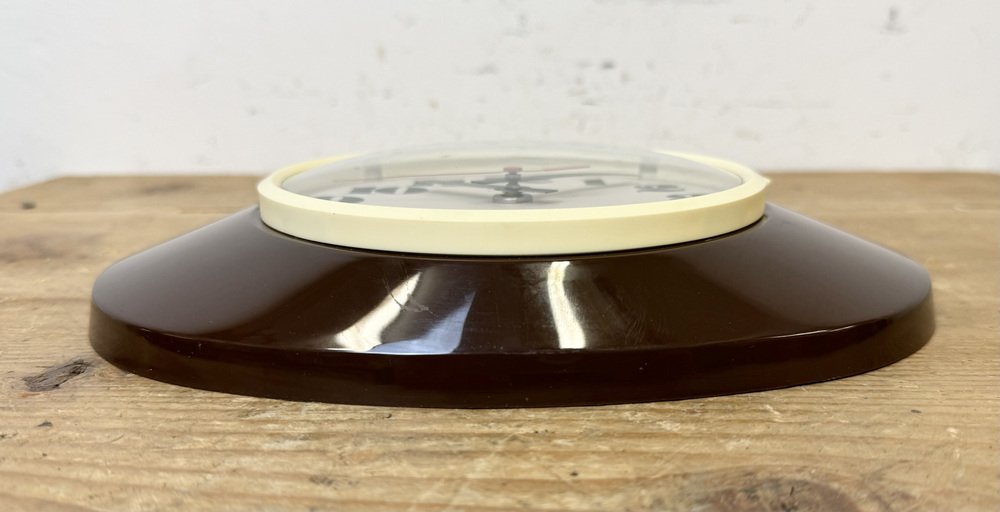 Vintage Brown Bakelite Wall Clock from Prim, 1970s for sale at Pamono