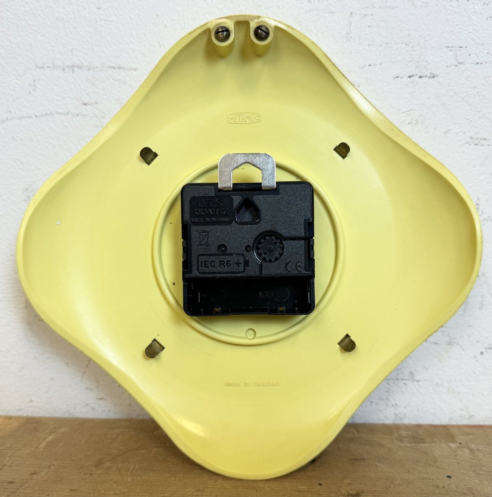 Vintage Yellow Bakelite Wall Clock from Metamec, 1970s for sale at Pamono