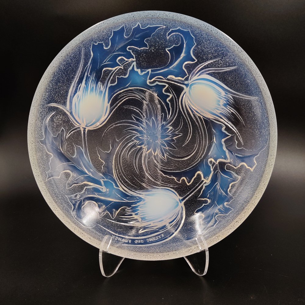 Art Deco Opalescent Glass Bowl with Thistle Motif by Etling, 1930s for ...