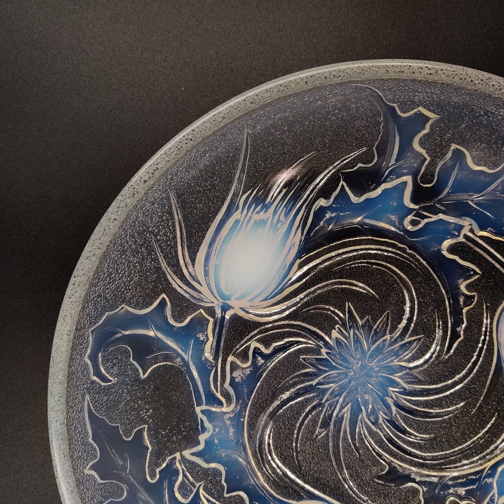 Art Deco Opalescent Glass Bowl with Thistle Motif by Etling, 1930s for ...