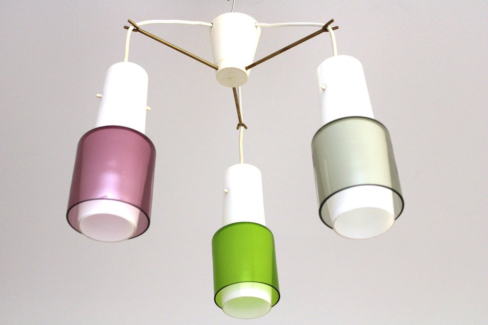 Danish Ceiling Light with Colourful Glass Shades, 1960s for sale at Pamono