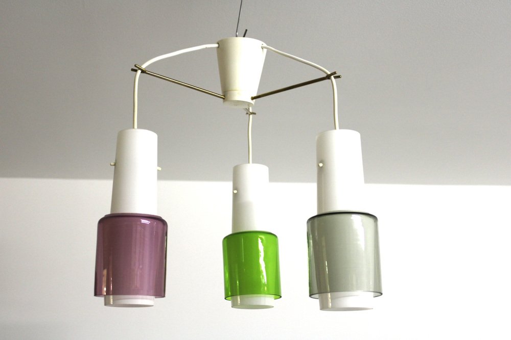 Danish Ceiling Light with Colourful Glass Shades, 1960s for sale at Pamono