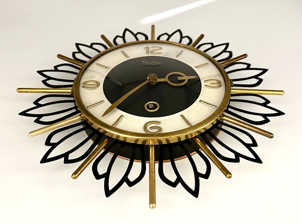 Mid-Century Sunburst Wall Clock from Müller, 1960s for sale at Pamono