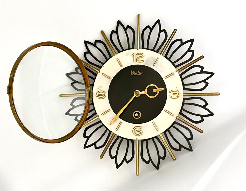Mid-Century Sunburst Wall Clock from Müller, 1960s for sale at Pamono