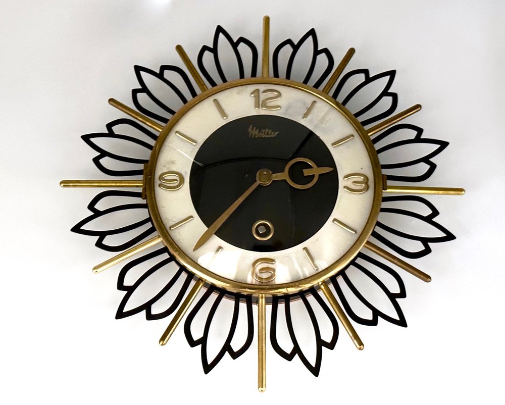 Mid-Century Sunburst Wall Clock from Müller, 1960s for sale at Pamono