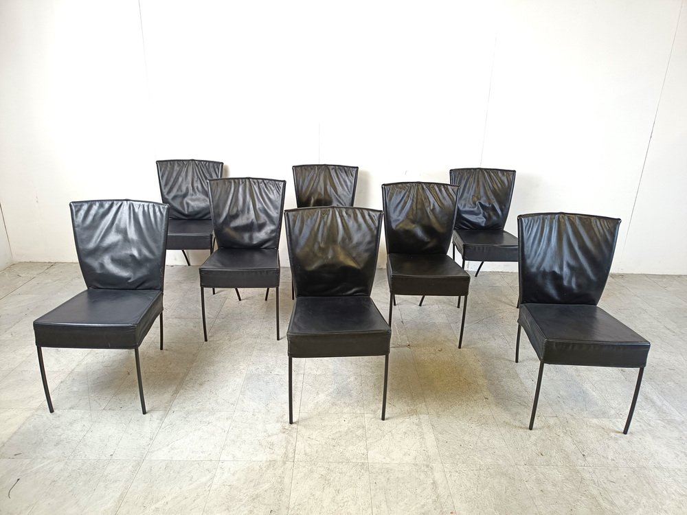 Vintage Leather Dining Chairs, 1980s, Set of 8 for sale at Pamono