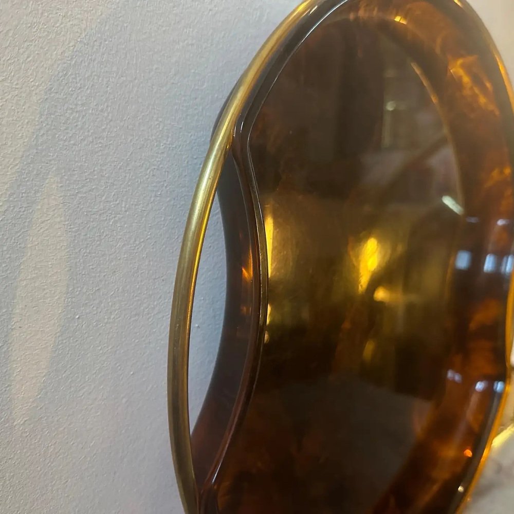 Mid-Century Modern Round Brass and Faux Tortoise Acrylic Glass Tray ...