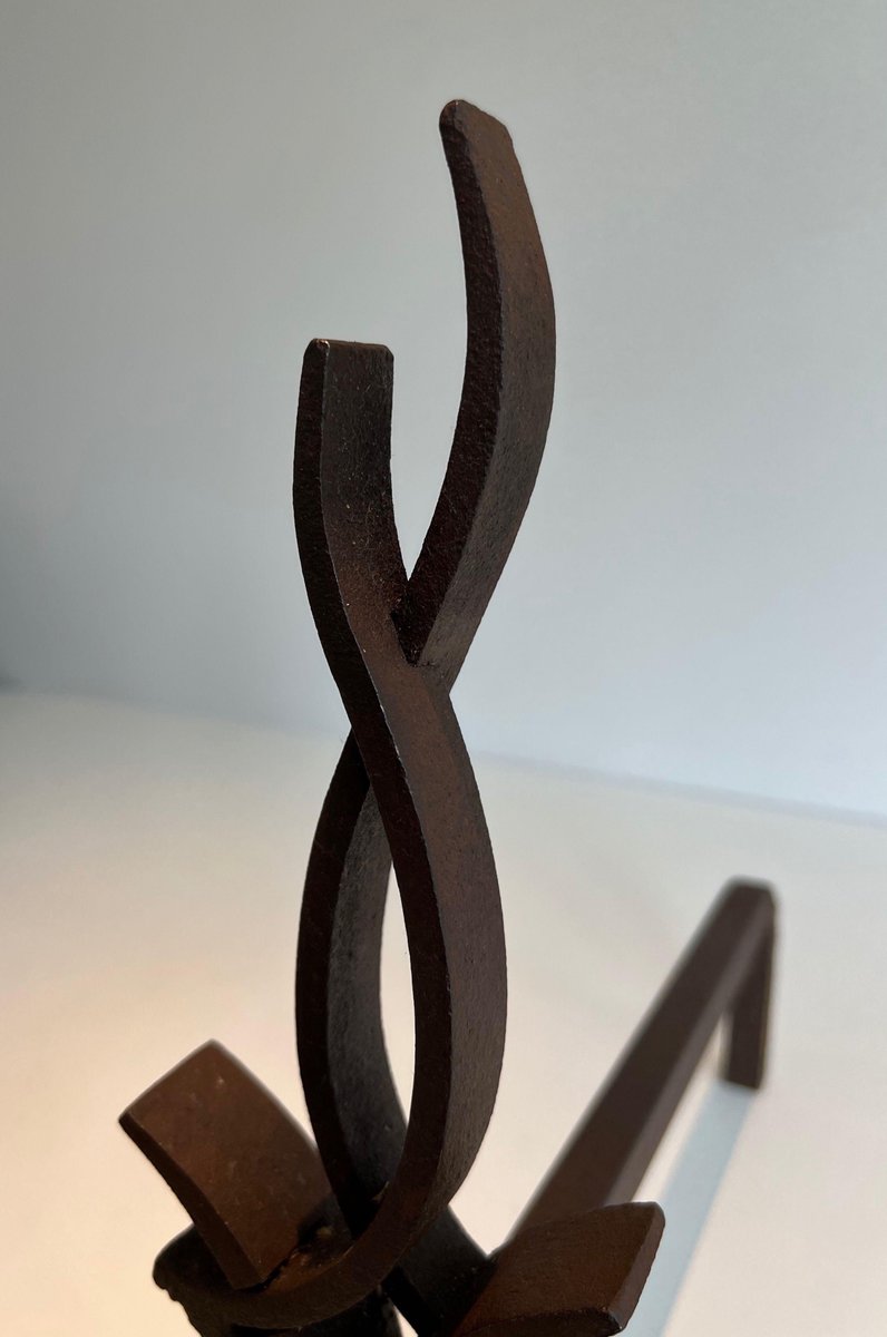Wrought Iron Andirons by Raymond Subes, 1940s, Set of 2 for sale at Pamono
