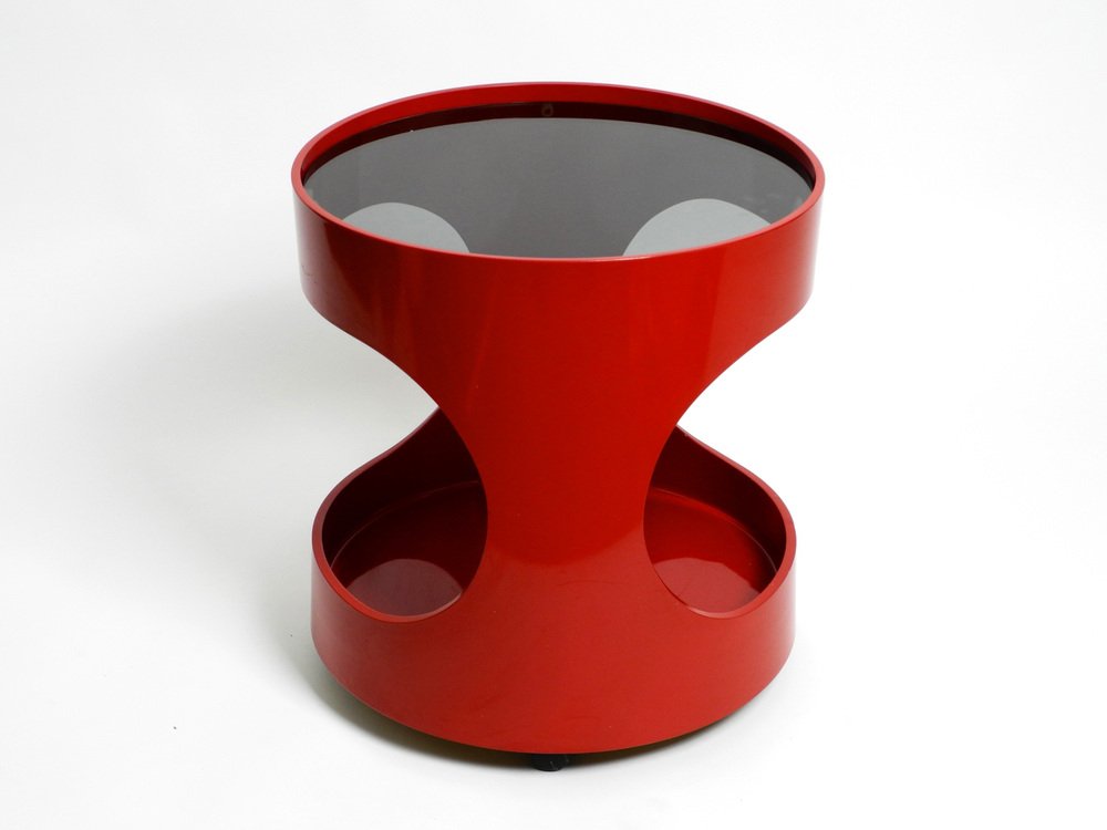 Space Age Round Red Side Table from Opal with Smoked Glass Top, 1970s ...