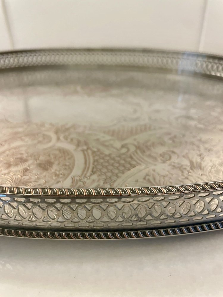Antique Edwardian Silver-Plated Engraved Tea Tray, 1900s for sale at Pamono