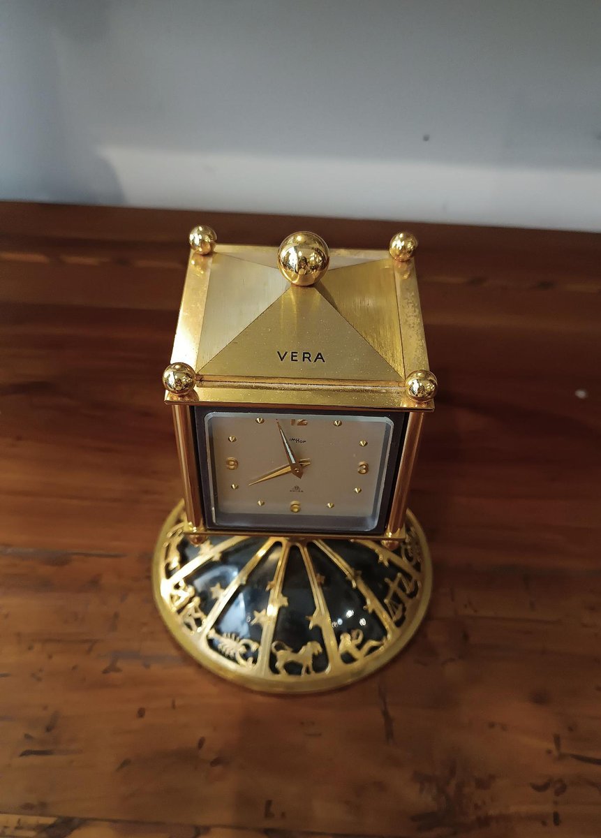 Small Clock and Golden Metal Barometer for sale at Pamono