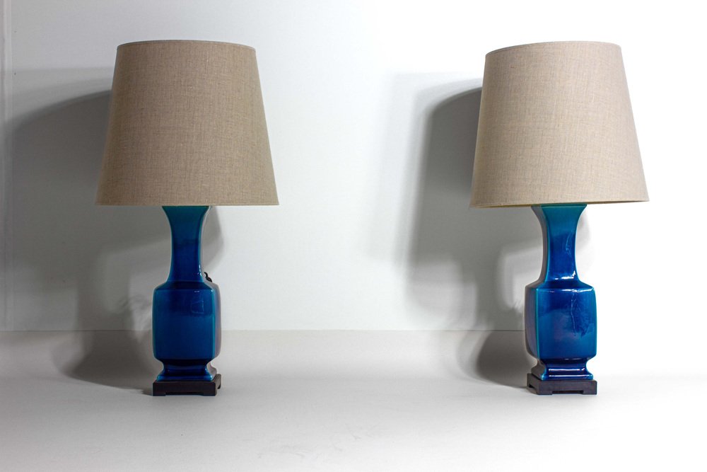 Vintage Cobalt Blue Table Lamps, 1970s, Set of 2 for sale at Pamono