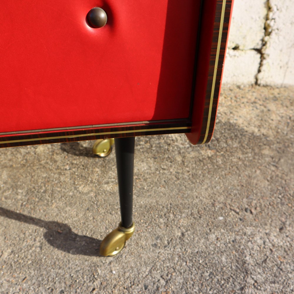 Mid-Century Chesterfield Bar Trolley in Red Skai, 1950s for sale at Pamono