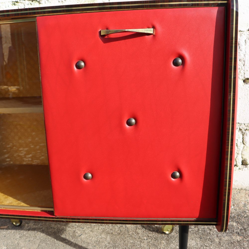 Mid-Century Chesterfield Bar Trolley in Red Skai, 1950s for sale at Pamono