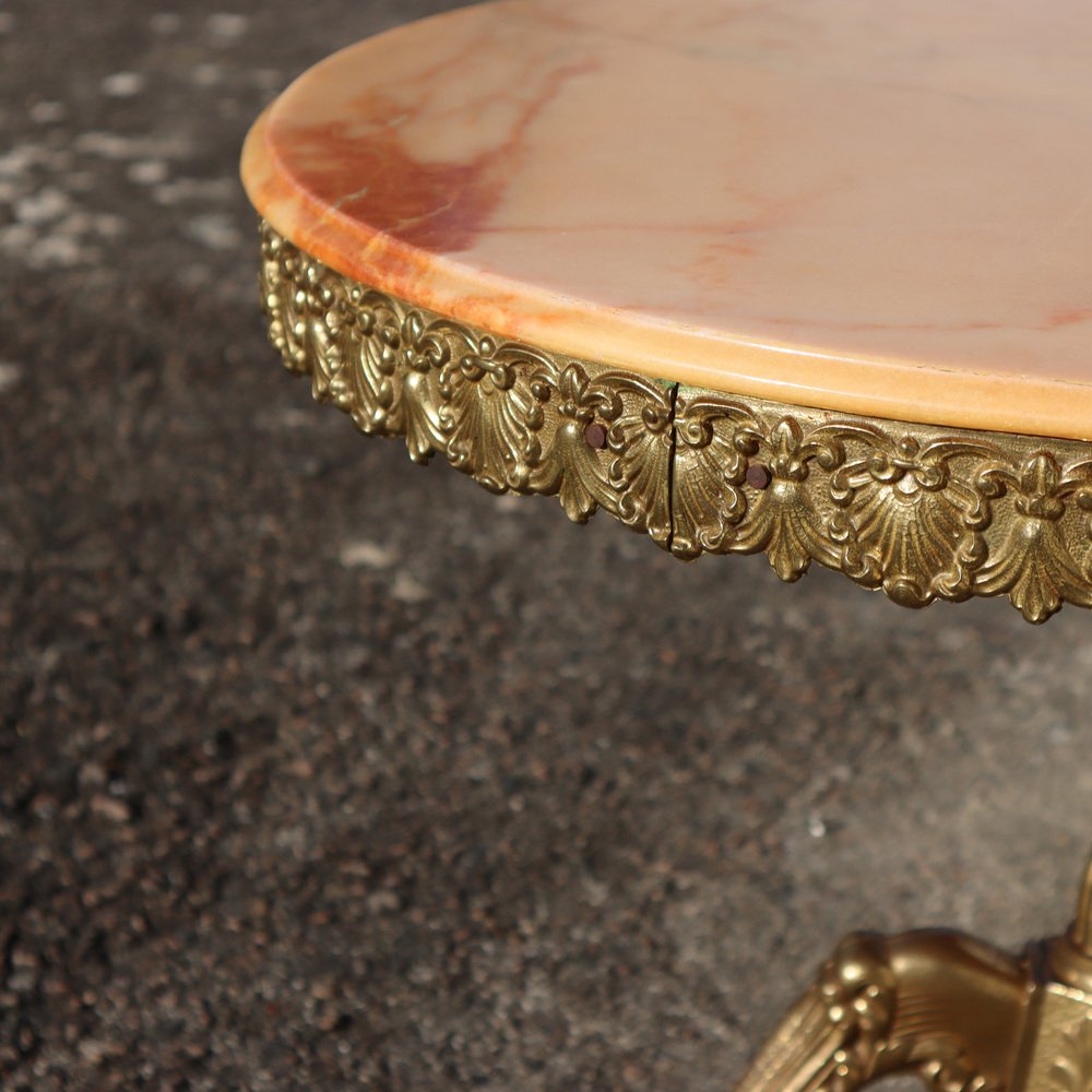 Vintage Louis XV French Round Marble & Brass Coffee Table, 1960s for ...