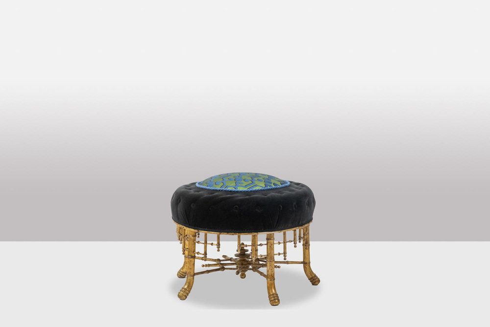 Antique Pouf in Gilded Wood, 1880 for sale at Pamono