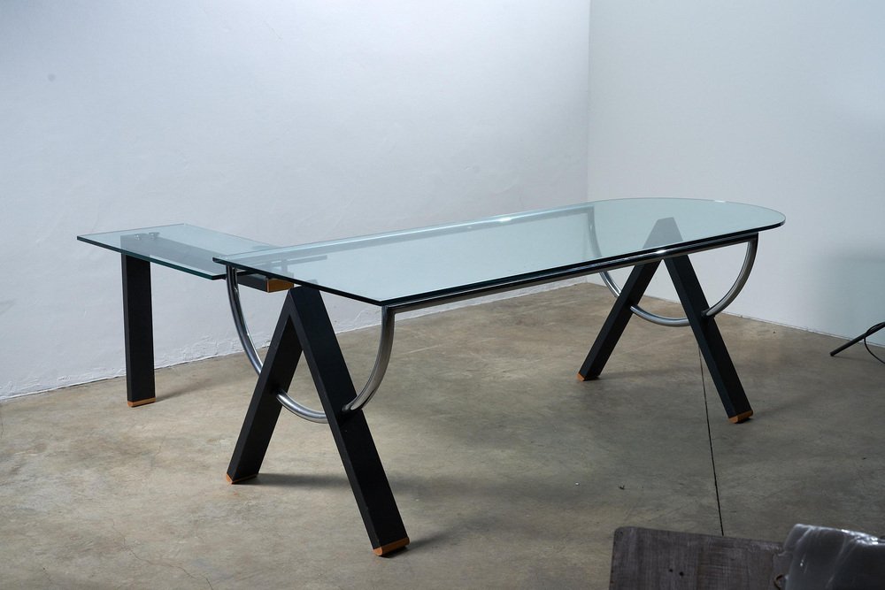Postmodern Corner Desk in Glass, 1970s for sale at Pamono
