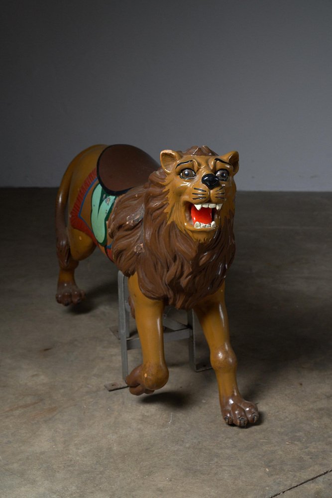 Antique Carved Wood Lion Carousel Figure for sale at Pamono
