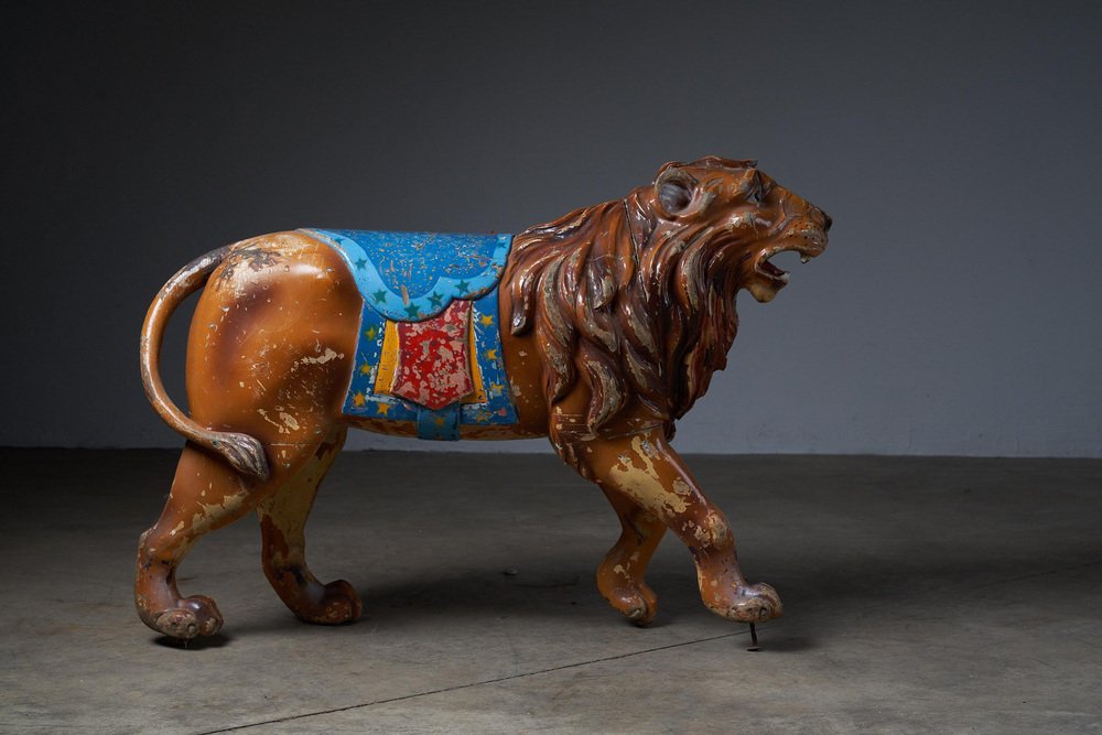 Vintage Carved Wood Lion Carousel Figure, 1950s for sale at Pamono