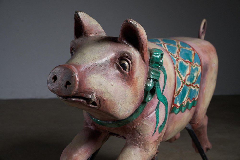 Carved Wood Pig Carousel Figure, 1950s for sale at Pamono