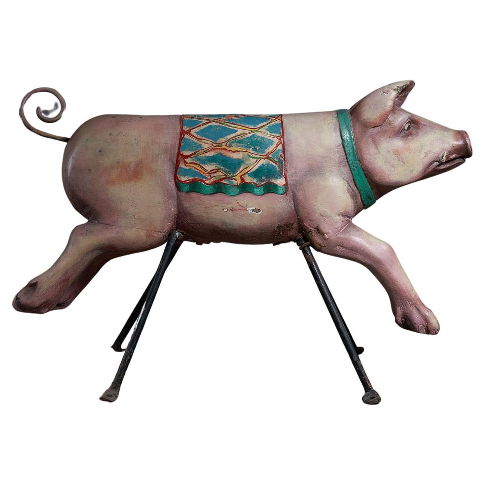 Carved Wood Pig Carousel Figure, 1950s for sale at Pamono