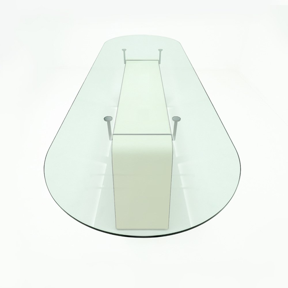 Large Italian Oval Racetrack Shaped Dining Table in Cream Leather and ...